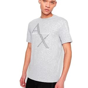 A|X ARMANI EXCHANGE mens Tonal and Contrast Logo Core Crew Neck T Shirt, Quilted Logo Heather Grey, XX-Large US