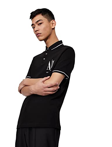 A | X ARMANI EXCHANGE Men's Embroidered Icon Logo Polo Shirt, Black, XL