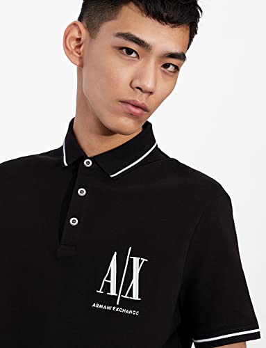 A | X ARMANI EXCHANGE Men's Embroidered Icon Logo Polo Shirt, Black, XL