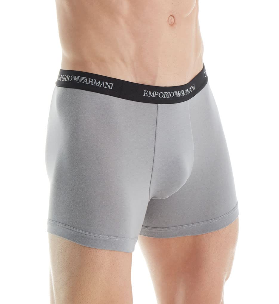 Emporio Armani Men's Stretch Cotton Classic Logo Boxer Brief, Grey/Marine, Large