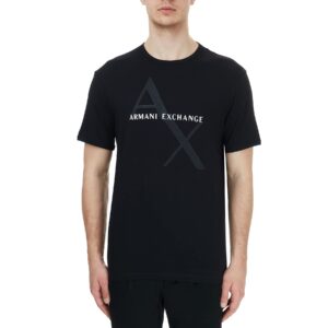 a|x armani exchange mens crew neck logo tee t shirt, quilted logo black, x-large us