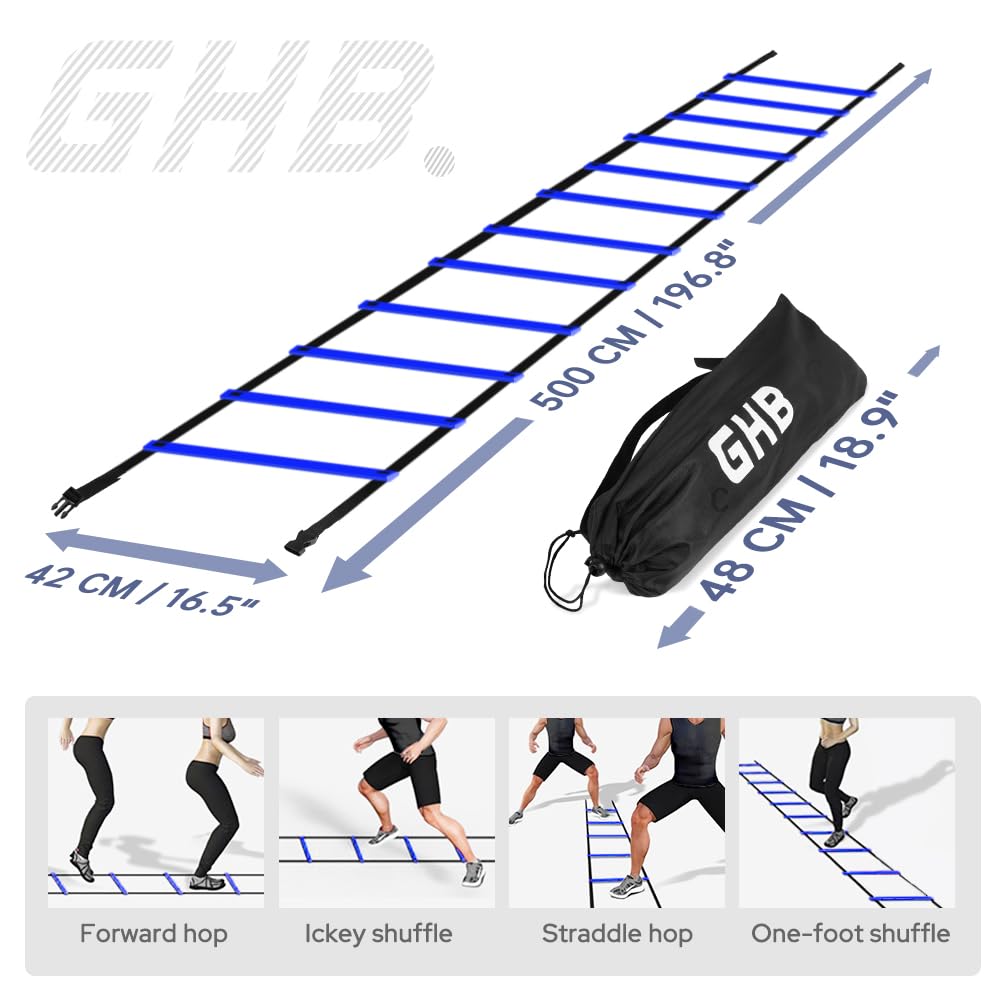 GHB Pro Agility Ladder Agility Training Ladder Speed 12 Rung 20ft with Carrying Bag