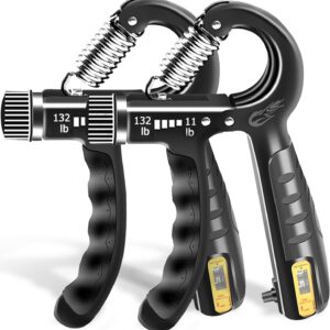 FLYFE Grip Strength Trainer, Plastic, 2 Pack 11-132 lbs, Forearm Strengthener, Hand Squeezer Adjustable Resistance, Hand Grip Strengthener for Muscle Building and Injury Recovery (Black)