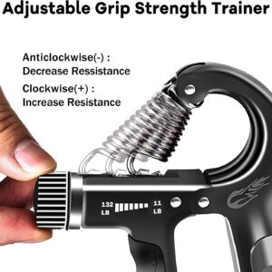 FLYFE Grip Strength Trainer, Plastic, 2 Pack 11-132 lbs, Forearm Strengthener, Hand Squeezer Adjustable Resistance, Hand Grip Strengthener for Muscle Building and Injury Recovery (Black)