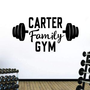 personalized custom family name business center gym wall decal sticker customized choose size color vinyl fitness workout personal training barbell