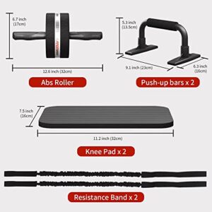 EnterSports Abs Roller Wheel Kit, Exercise Wheel Core Strength Training Abdominal Roller Set with Push Up Bars, Resistance Bands, Knee Mat Home Gym Fitness Equipment for Abs Workout