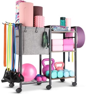 yoga mat storage rack home gym equipment storage organizer yoga mat holder for yoga mat foam roller dumbbells kettlebells resistance bands and more gym accessories women men workout equipment