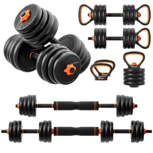 hofurme adjustable dumbbell set, 77 lbs free weights dumbbells, 4 in 1 weight dumbbell, barbell, kettlebell and push-up, home gym fitness workout equipment for men women