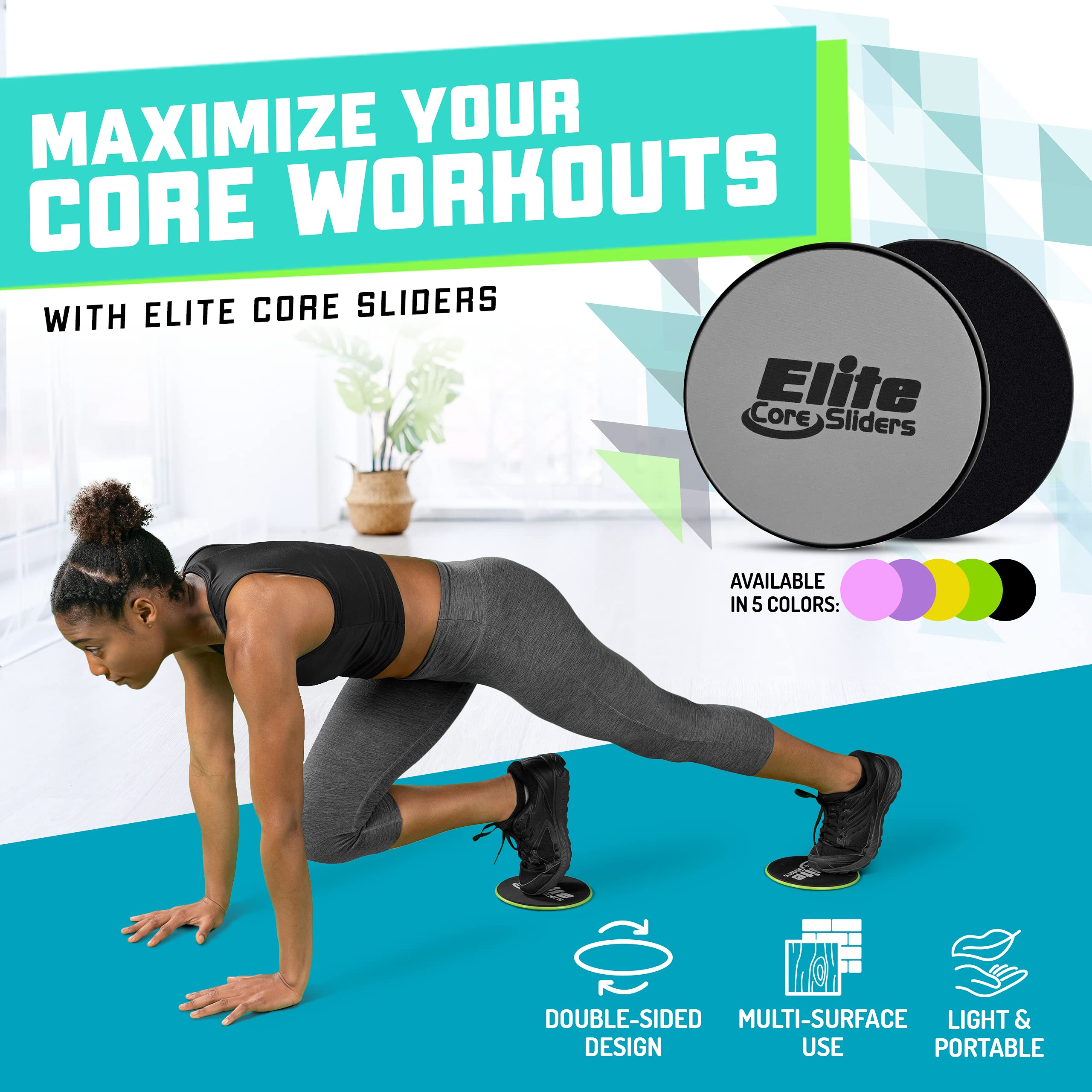 Elite Sportz Exercise Sliders are Double Sided and Work Smoothly on Any Surface. Wide Variety of Low Impact Exercise’s You Can Do. Full Body Workout, Compact for Travel or Home - Pink