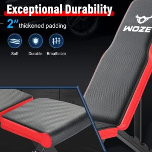 WOZE Adjustable Weight Bench, Foldable Workout Bench for Full Body Strength Training, Multi-Purpose Decline Incline Bench for Home Gym - New Version