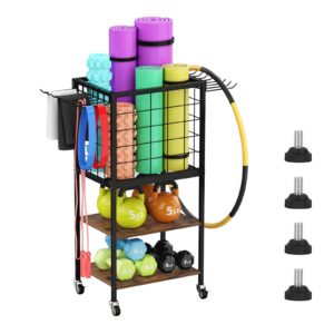 weight rack for dumbbells, yoga mat storage rack, home gym workout equipment storage organizer, 3-tier wooden dumbbell rack weight stand with hooks, yoga mat holder with wheels for yoga block