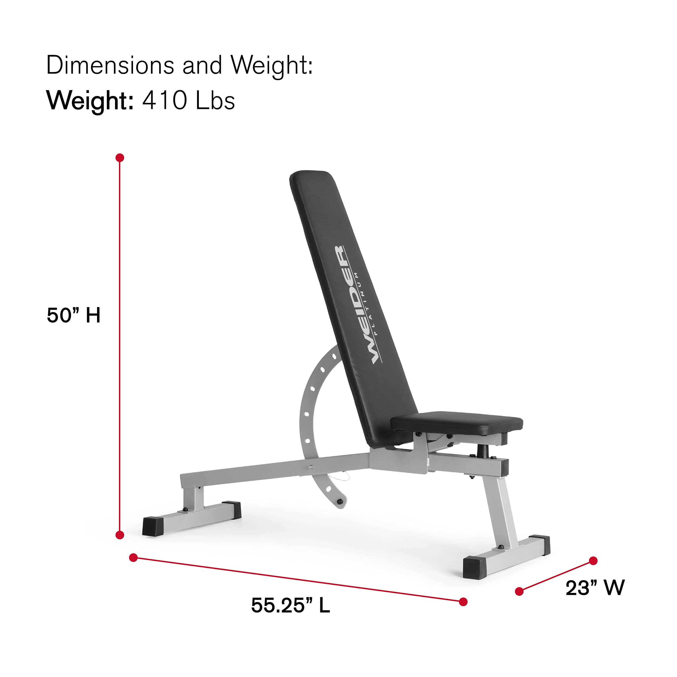 Weider Platinum Adjustable Bench with 16 Position Variations for Dumbbell and Body Weight Exercise