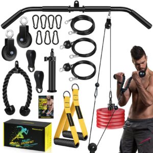 weight cable pulley system gym - upgraded lat pull down machine accessories, lat and lift cable pulley attachments for home gym equipment, crossover clip chest, tricep pull down, biceps curl workout