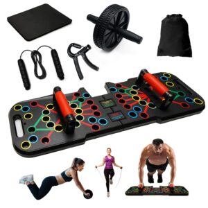 push up board for men & women – 60 in 1 foldable pushup board for home gym & office - 60+ color code with multi-functional home workout equipment - ab roller, hand grip, jumping rope - active apex