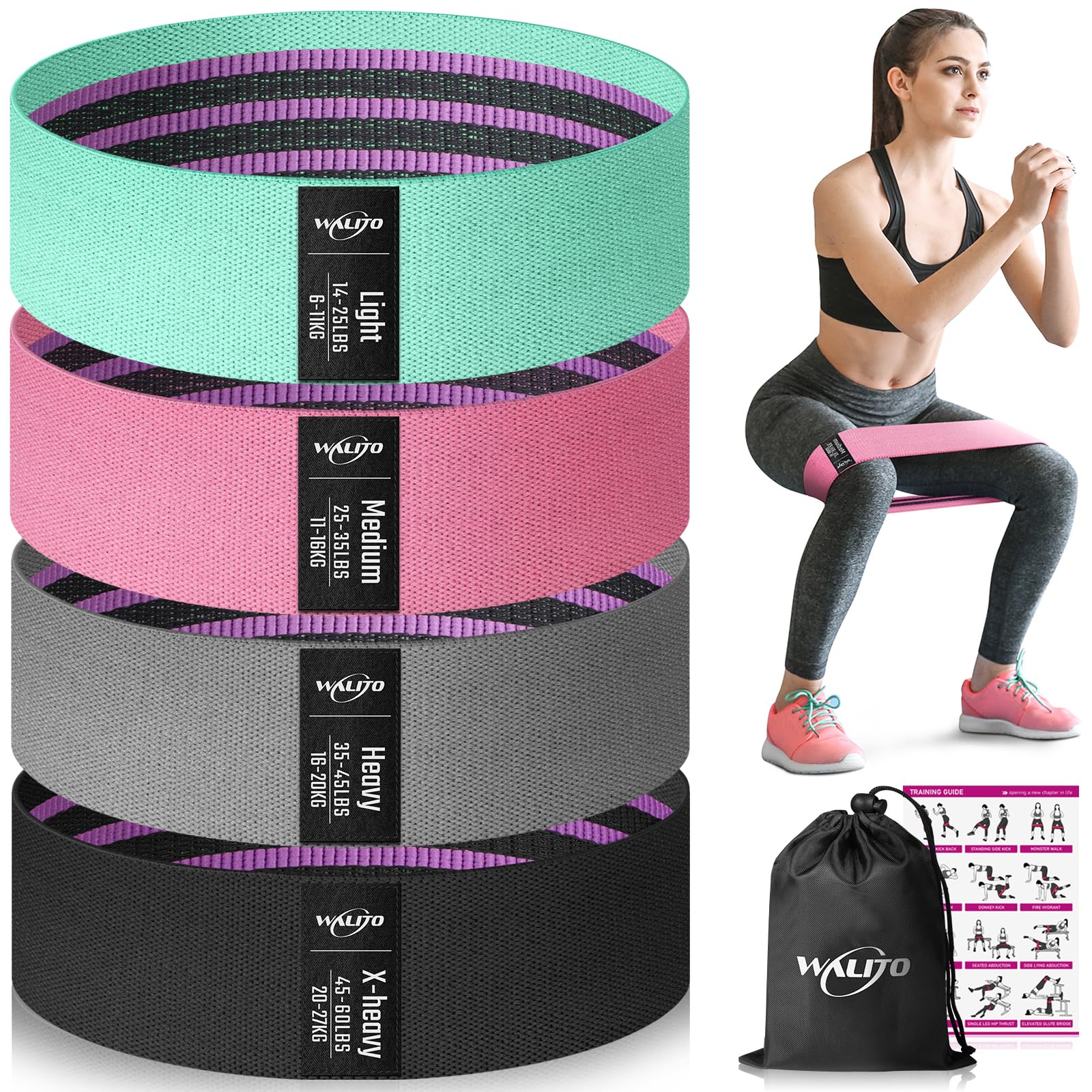 WALITO Resistance Bands for Legs and Butt, Fabric Exercise Loop Bands Yoga, Pilates, Rehab, Fitness and Home Workout, Strength Bands for Booty