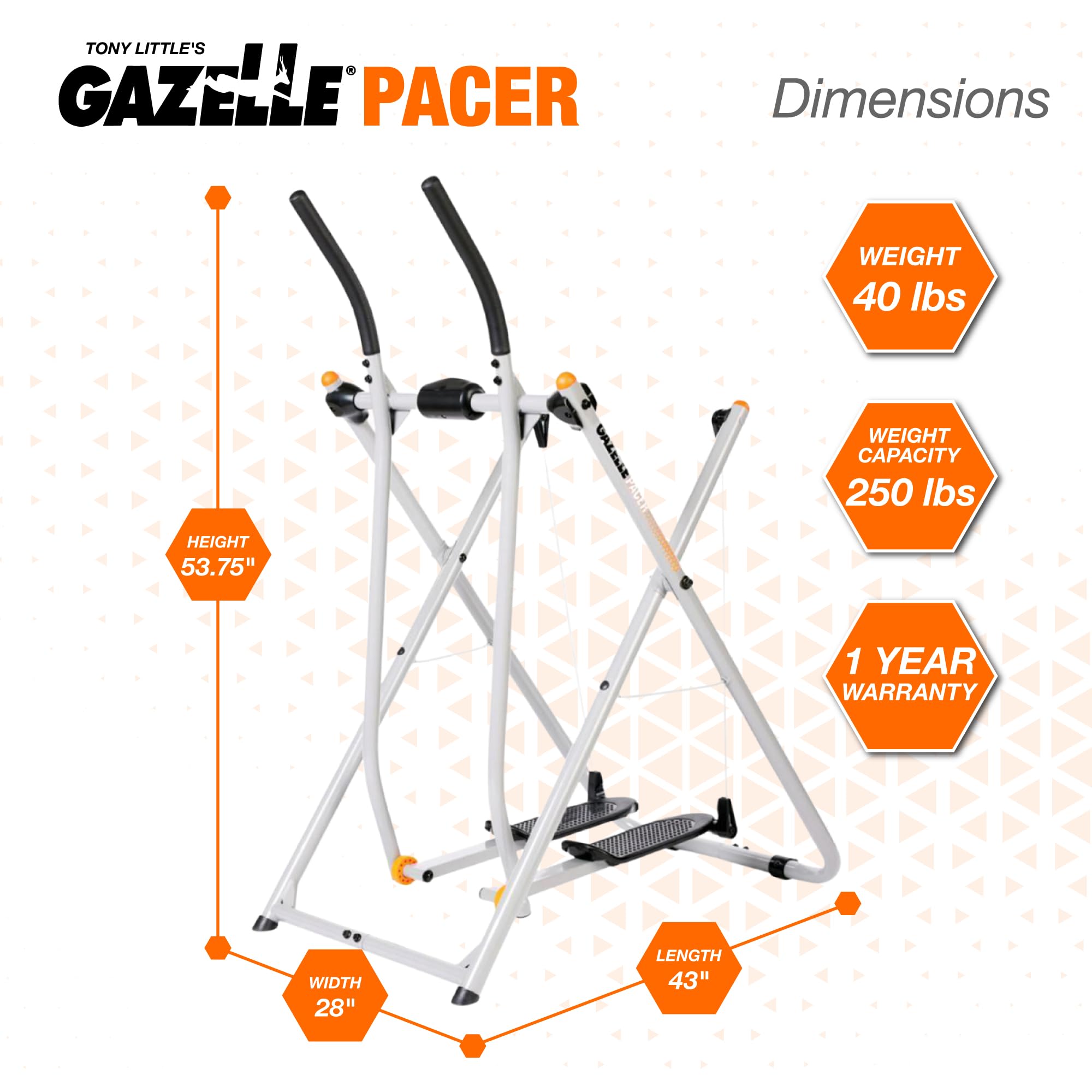 Gazelle Tony Little Pacer Total Body Fitness Workout Exercise Elliptical Glider Supports Up to 250 Pounds with Low Impact Design for Home Gym, Gray