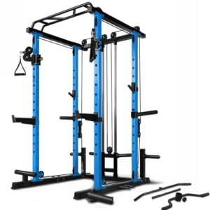 ritfit multi-function power rack cage ppc03 with adjustable cable crossover system,1000lbs capacity, full home gym workout with j-hook, landmine and other attachments-blue