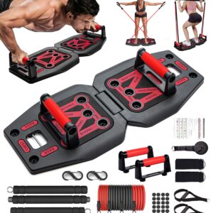 LAKXSF Home Gym Exercise Equipment - Portable Workout System 17 Fitness Accessories 9 in1 Push Up Board Set, Resistance Bands with Pilates Bar Strength Training Abs Shoulders Back Butt (A-RED)