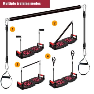 LAKXSF Home Gym Exercise Equipment - Portable Workout System 17 Fitness Accessories 9 in1 Push Up Board Set, Resistance Bands with Pilates Bar Strength Training Abs Shoulders Back Butt (A-RED)