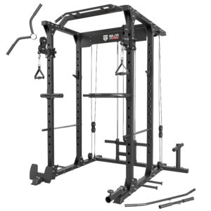 major lutie fitness power cage, plm03 all-in-one 1400 lbs multi-function power rack with adjustable cable crossover system and more exercise machine attachments(black)