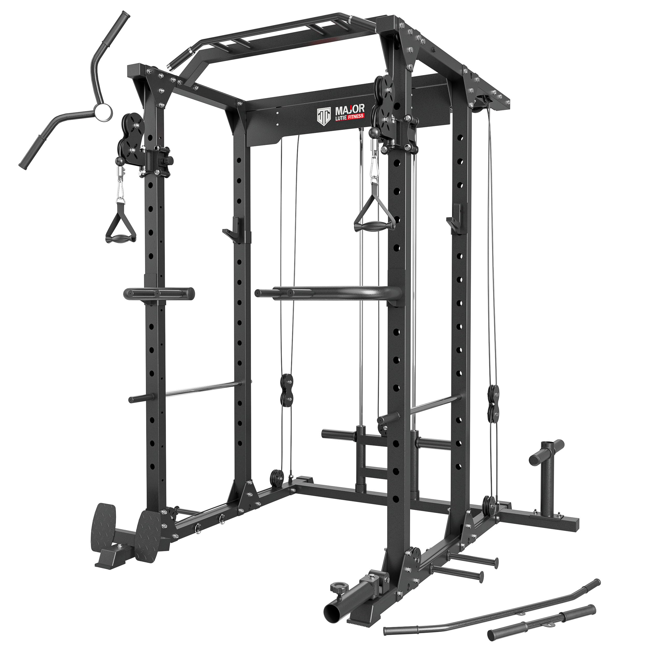 MAJOR LUTIE Fitness Power Cage, PLM03 All-In-One 1400 lbs Multi-Function Power Rack with Adjustable Cable Crossover System and More Exercise Machine Attachments(Black)