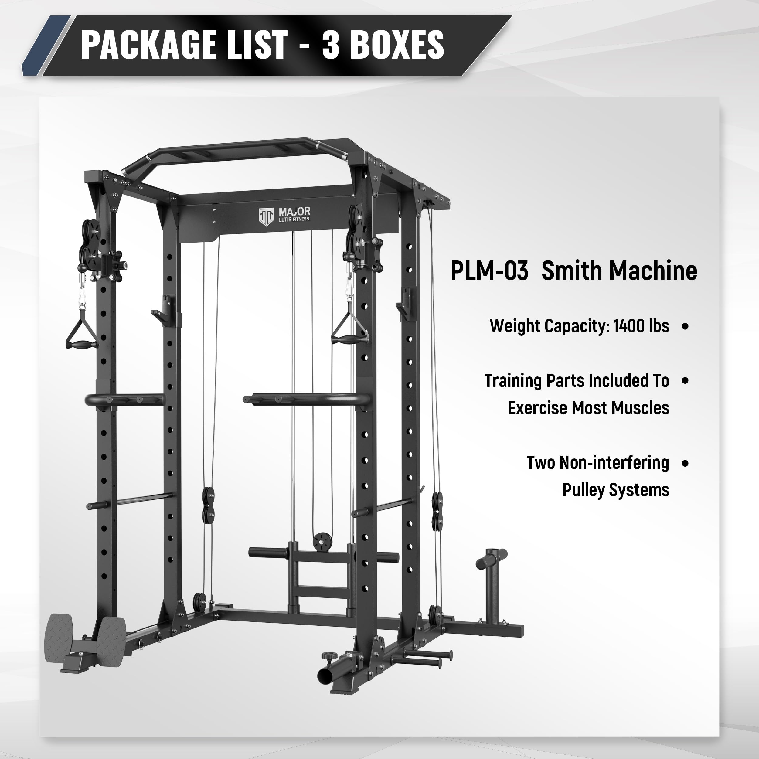 MAJOR LUTIE Fitness Power Cage, PLM03 All-In-One 1400 lbs Multi-Function Power Rack with Adjustable Cable Crossover System and More Exercise Machine Attachments(Black)