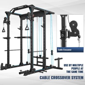 MAJOR LUTIE Fitness Power Cage, PLM03 All-In-One 1400 lbs Multi-Function Power Rack with Adjustable Cable Crossover System and More Exercise Machine Attachments(Black)