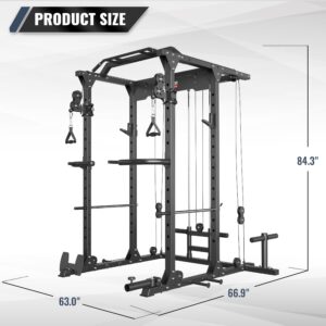 MAJOR LUTIE Fitness Power Cage, PLM03 All-In-One 1400 lbs Multi-Function Power Rack with Adjustable Cable Crossover System and More Exercise Machine Attachments(Black)