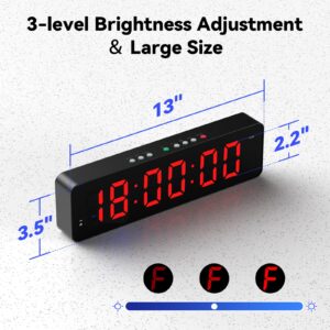 Seesii Gym Timer with Remote, 11''x 3.5''Ultra-Clear Interval Timer with LED, Countdown/Up Wall Clock with Buzzer, Connectable Bank Power Fitness Timer Stopwatch for Gym Home Garage (2.2 Battery)