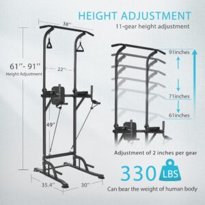 VIVOHOME Power Tower Dip Station, Height Adjustable Multi-Function Pull Up Station with Backrest, Workout Dip Bar Station Fitness Strength Training Exercise Equipment for Home Gym 330LBS