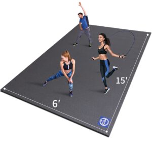 mro extra large exercise mat 6' x 15' x 7mm, high-density workout mats for home gym flooring, non-slip, extra thick durable cardio mat, and ideal for plyo, mma, jump rope (black)