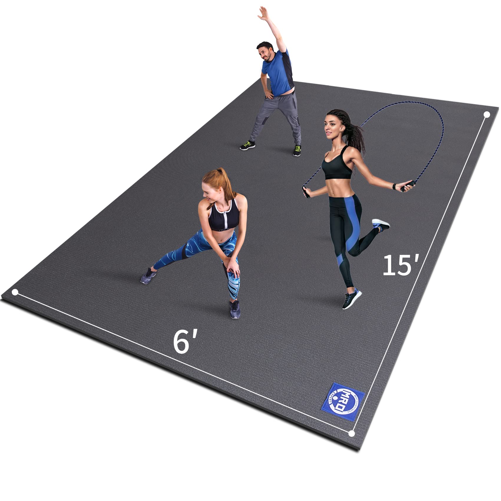 MRO Extra Large Exercise Mat 6' x 15' x 7mm, High-Density Workout Mats for Home Gym Flooring, Non-Slip, Extra Thick Durable Cardio Mat, and Ideal for Plyo, MMA, Jump Rope (Black)