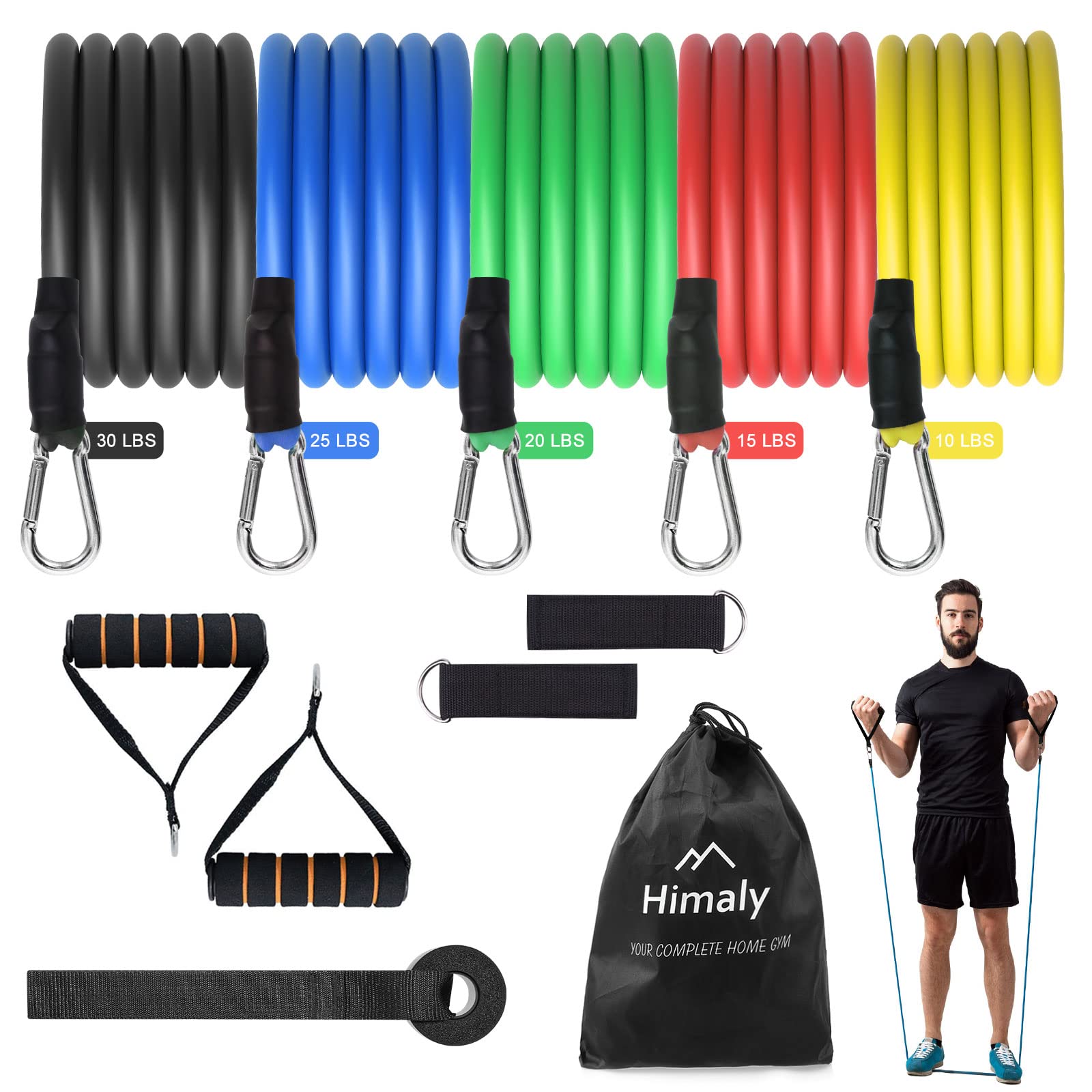 Resistance Bands Set, himaly Exercise Bands Workout Bands with Handles, Door Anchor, Carry Bag, Legs Ankle Straps for Strength Training, Exercise Bands Set for Home Gym Outdoor