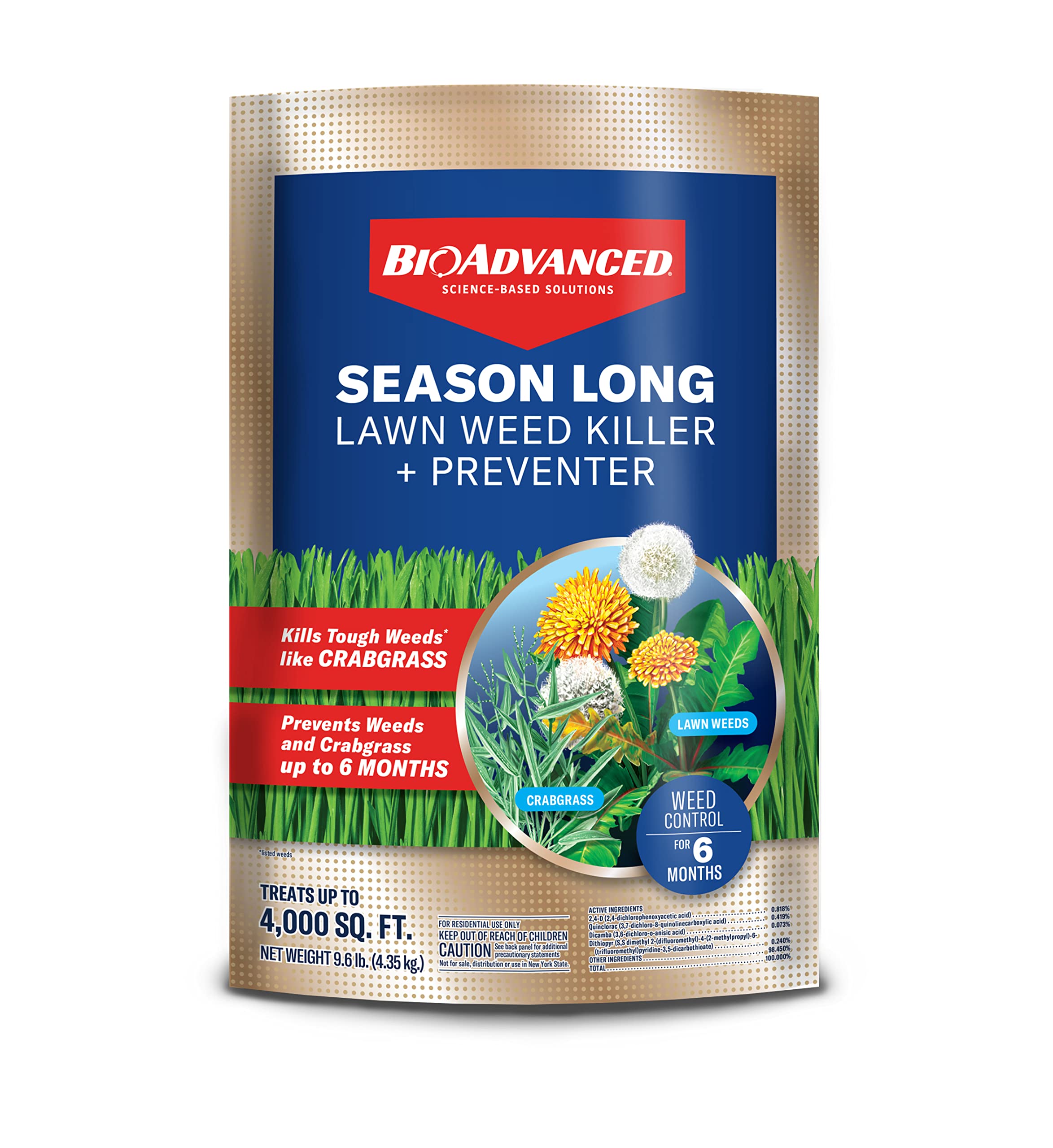 BioAdvanced Season Long Weed Killer Plus Preventer for Norther Lawns, Granules, 9.6 LB