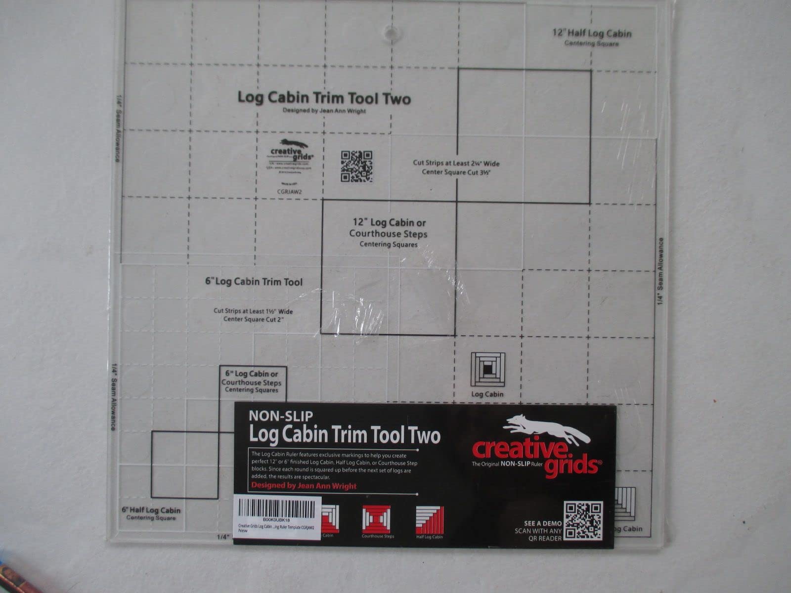 Creative Grids Log Cabin Trim Tool Two 6in & 12in Blocks Quilt Ruler - CGRJAW2