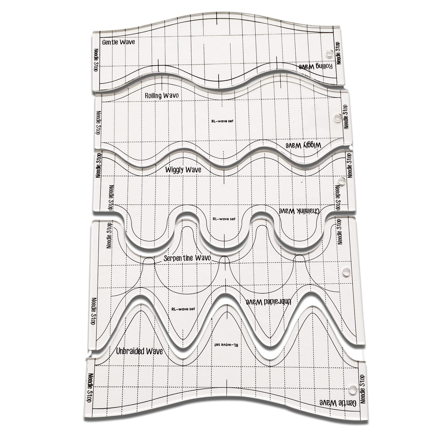 YICBOR 5pcs Wave Quilting Rulers and Templates Set