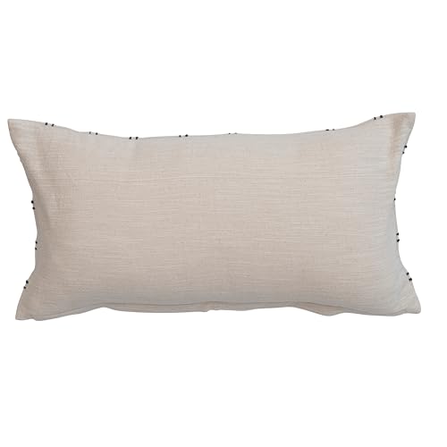 Creative Co-Op Cotton Slub Grid Embroidery, Multicolor Lumbar Pillow, Ivory