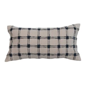 creative co-op cotton slub grid embroidery, multicolor lumbar pillow, ivory