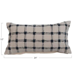 Creative Co-Op Cotton Slub Grid Embroidery, Multicolor Lumbar Pillow, Ivory