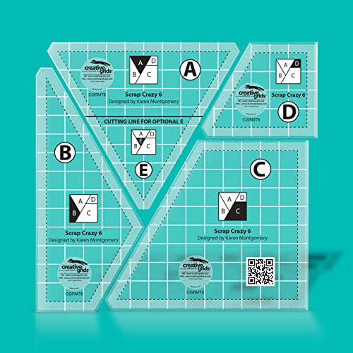 Creative Grids Scrap Crazy 6 Templates Quilt Ruler 4pc Set - CGRMT6