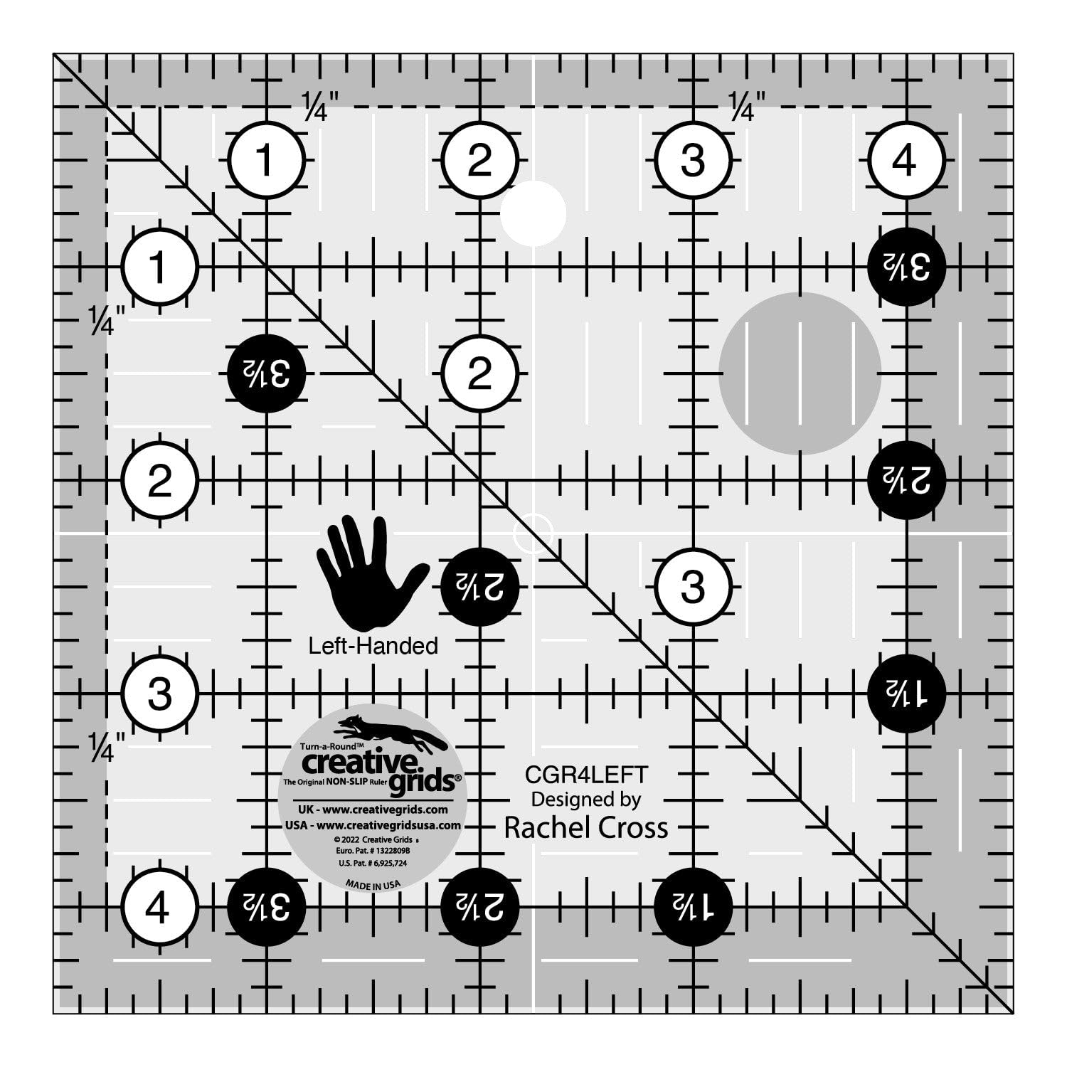 Creative Grids Left Handed Quilt Ruler 4-1/2in x 4-1/2in Square - CGR4LEFT