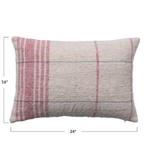 Creative Co-Op 24 Inches Woven Cotton Slub Lumbar Grid Pattern, Natural and Red Pillow