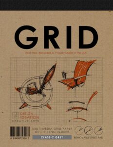 design ideation grid paper creative project pad for pencil, ink, and marker. great for art, design and education. 8.5" x 11" (2 pads) (2)