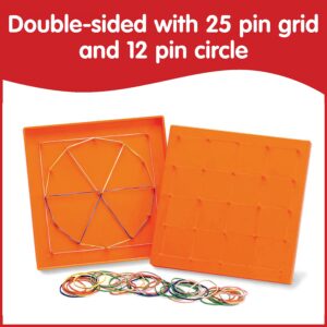 edxeducation Double-Sided Geoboard Set - Set of 6 with Rubber Bands - Ages 3+ - Math Manipulatives, Geometry, Fine Motor Skills, Creativity for Kids - 5 x 5 Grid/12 Pin Circular Array