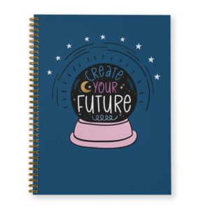 create your future 8.5" x 11" crystal ball spiral notebook/journal, 120 dot grid ruled pages, durable twin loop gloss laminated cover, gold wire-o spiral/made in the usa