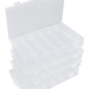 Hlotmeky Bead Organizer 36 Grids 4 Pack Clear Plastic Parts Organizer Box 3600 Tackle Box Craft Storage Compartment Divided Container