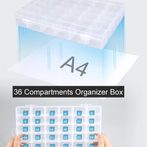 Hlotmeky Bead Organizer 36 Grids 4 Pack Clear Plastic Parts Organizer Box 3600 Tackle Box Craft Storage Compartment Divided Container