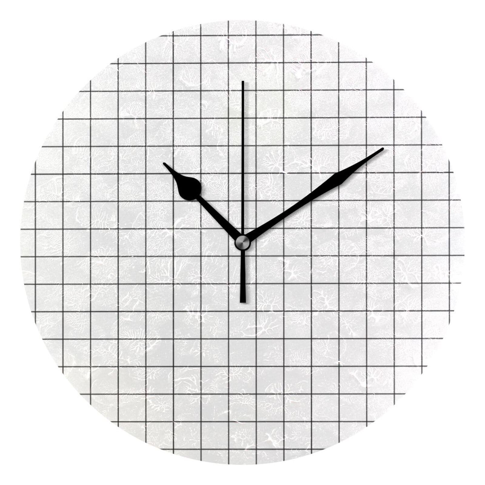 Haskirky Round Digital Clock White Grid Creative Decorative Quiet Not Ticking Clock,Bedroom Living Room Bathroom Kitchen Office Wall Ornament (Gold 10x10In)