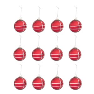 creative co-op round mercury glass ball ornament with grid pattern, red and silver finish, set of 12