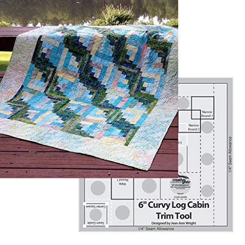 Bundle of Creative Grids Curvy Log Cabin Trim Tool 6in Finished Blocks and Cut Loose Press Sun, Surf, and Seaweed Curvy Log Cabin Quilt Pattern